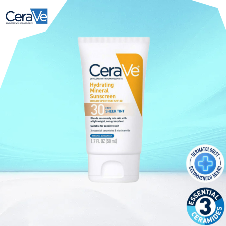 CeraVe Hydrating Mineral Sunscreen Broad Spectrum SPF 30 for Face, Sheer Tint 50ml | Lazada PH