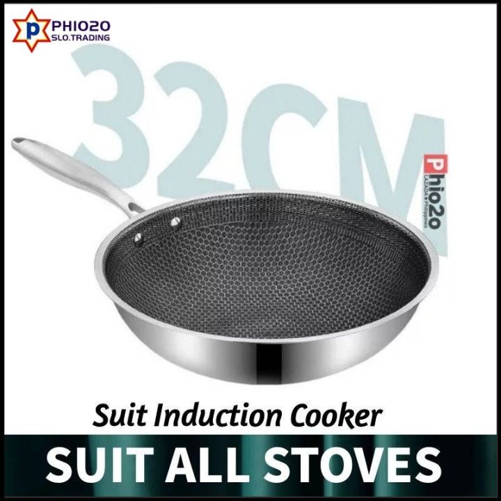 Hot sale 32cm - Non-stick Pan Stainless Steel Wok Oil Smokeless Frying Pan Kitchen Tools | Lazada PH