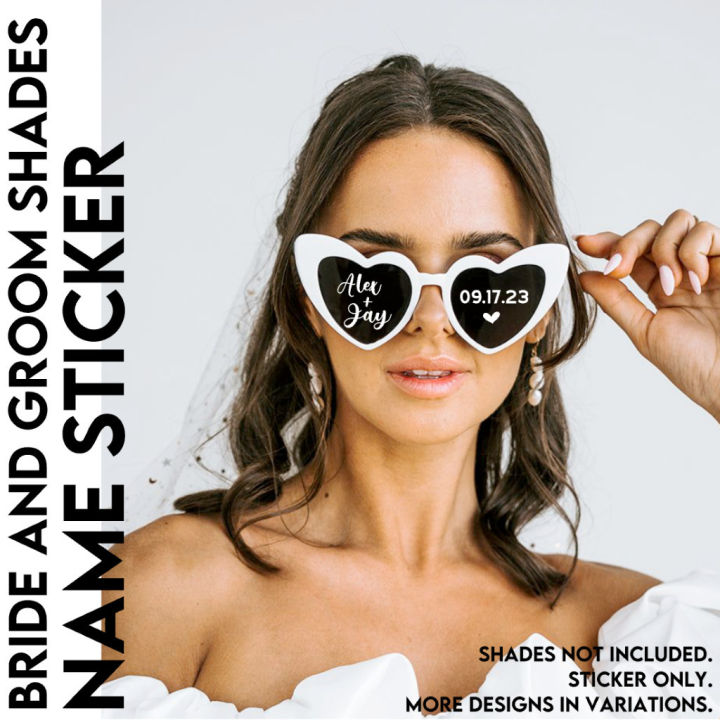 Custom Sunglasses Wedding Glasses UV Print Sticker Names Bride and ...