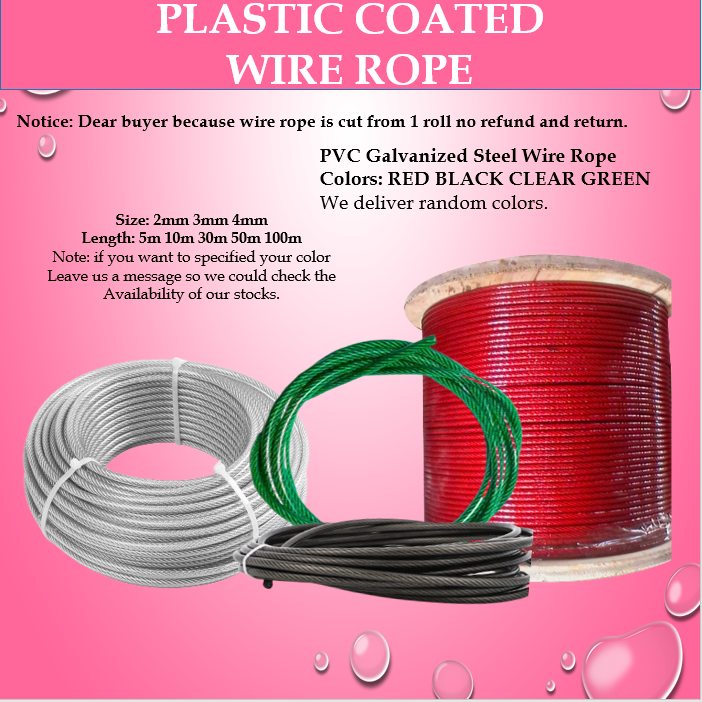 2mm 3mm 4mm PVC 5m 10m 30m 50m 100m Plastic Coated Wire Rope Galvanized ...