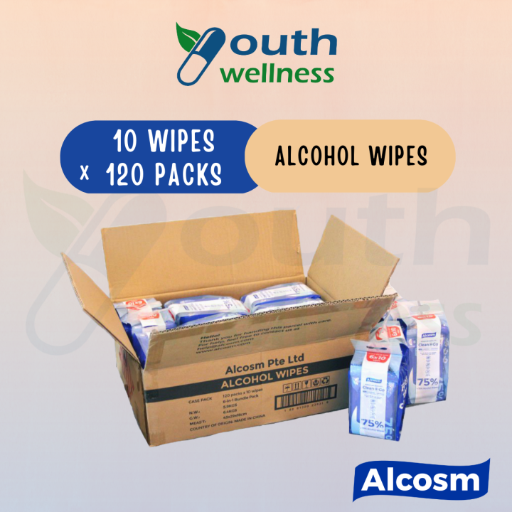 [Carton] Alcosm 75% Alcohol Disinfectant Classic Wet Wipes 10’s (120 ...