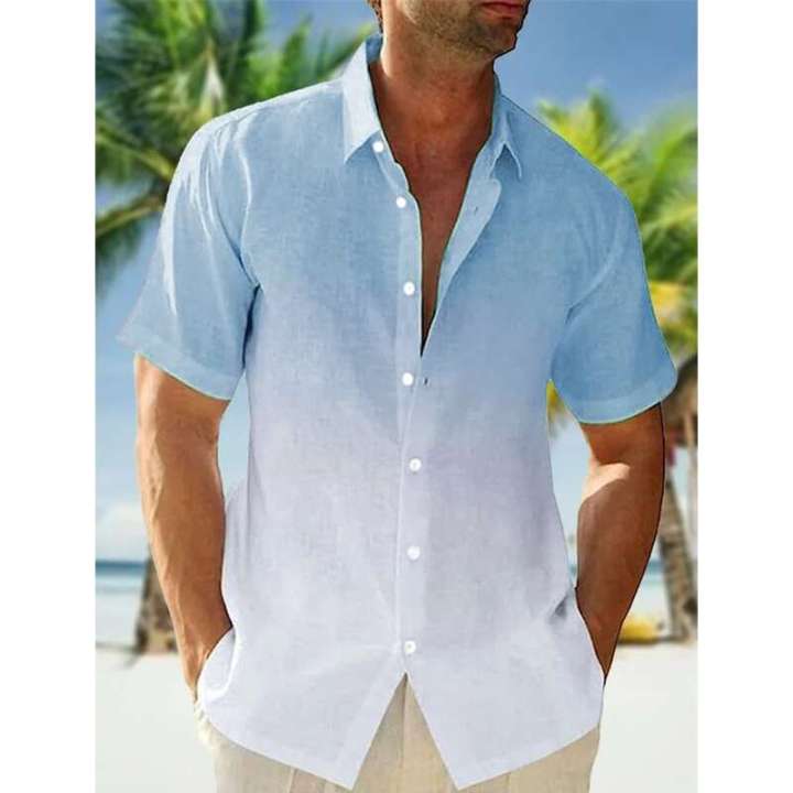Men's Fashion Shirt Gradient 3D Printing Summer Short Sleeve Shirts ...