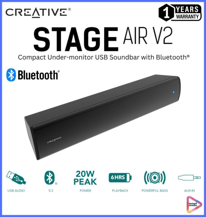 CREATIVE Stage Air V2 Compact Under-monitor USB Soundbar with Bluetooth ...