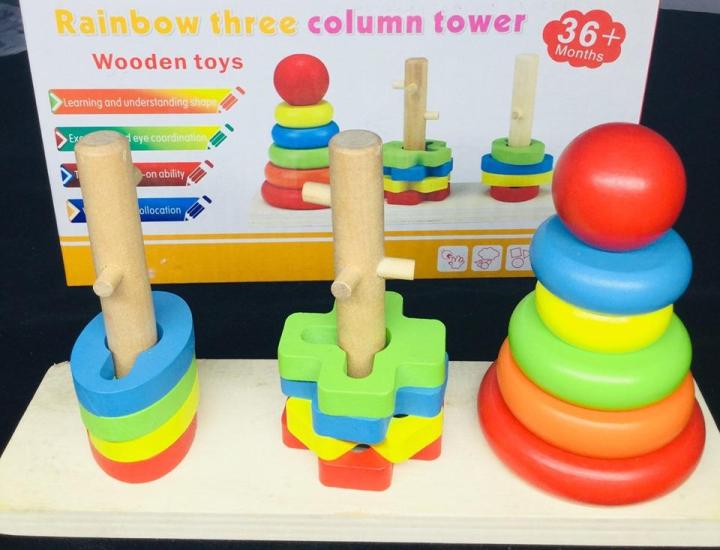 Rainbow Three Column Tower , Learning Wooden Toys WDT-5 | Lazada PH
