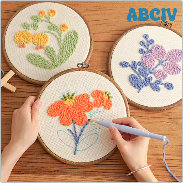 ABCIV Sewing Tool Round Wooden Color Embroidery Hoops Frame Set Plastic ...