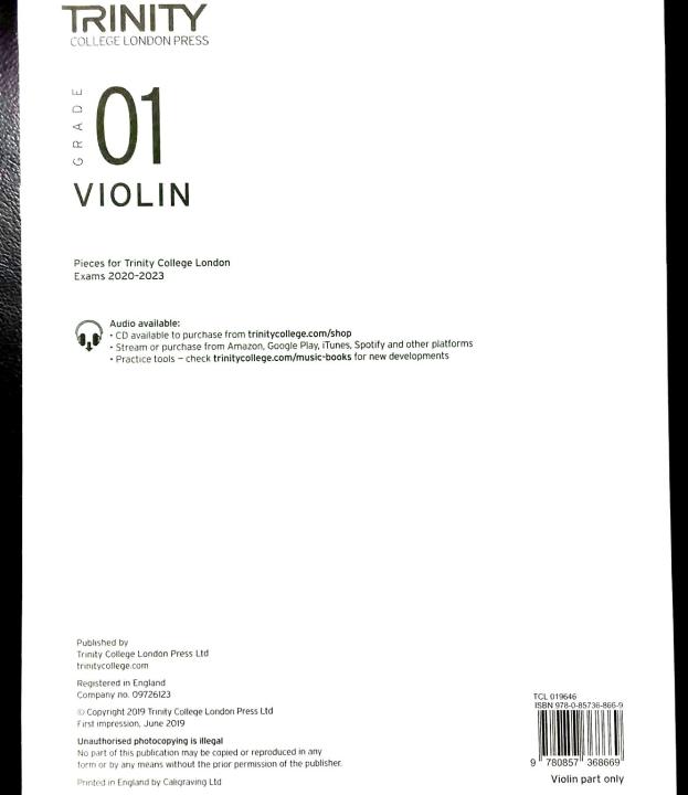 Trinity VIOLIN Exam Pieces 2020-2023 Grade 1 (Violin Part) | Lazada