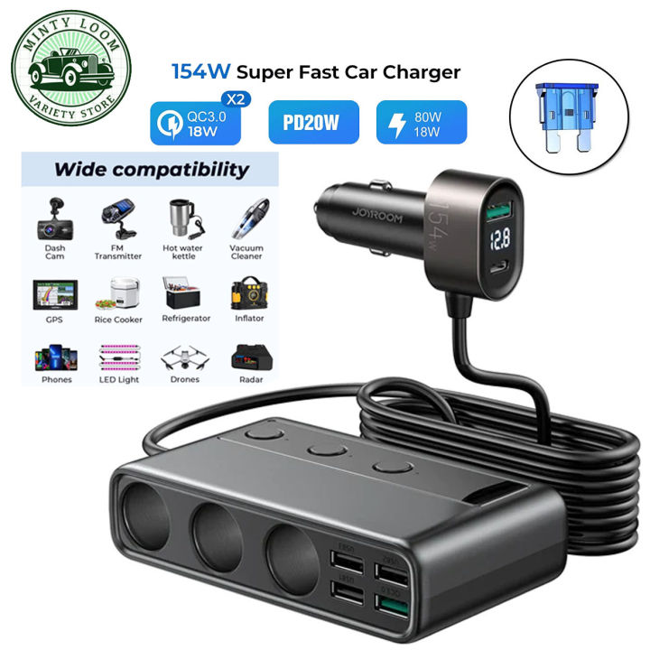 9 in 1 Car Charger Adapter, Joyroom 3 Socket Cigarette Lighter Splitter ...