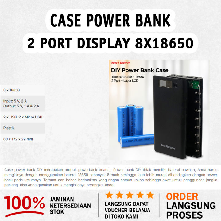 Case Power Bank DIY | Dual Port USB 2.1A Layar LCD Menampilkan ...
