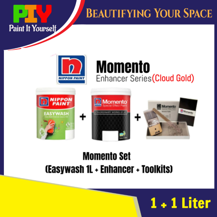 Nippon Paint Momento Set (Easy Wash 1L + Top Coat Enhancer Cloud Gold ...