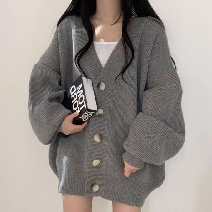 [SIÊU SALE NĂM MỚI] Áo khoác cardigan len xám basic form rộng | Lazada.vn