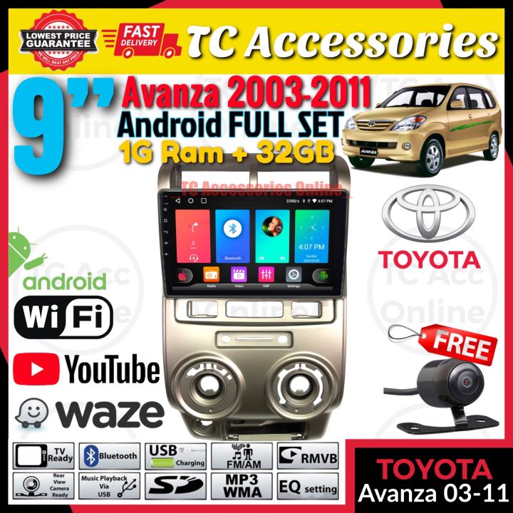 (Toyota Avanza 2003-2011) 9" Android 2-DIN Car Player IPS Screen 2GB/4GB Ram + 32GB/64GB with ...