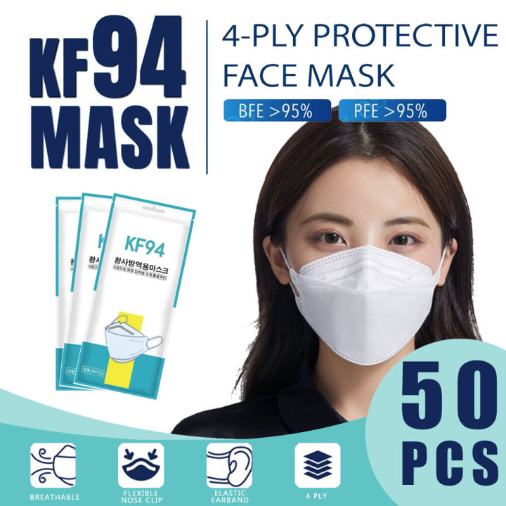 50pcs KF94 Mask KOREA Certified White Face Mask,4-Layered,3D Ergonomic Design kn95 face mask ...