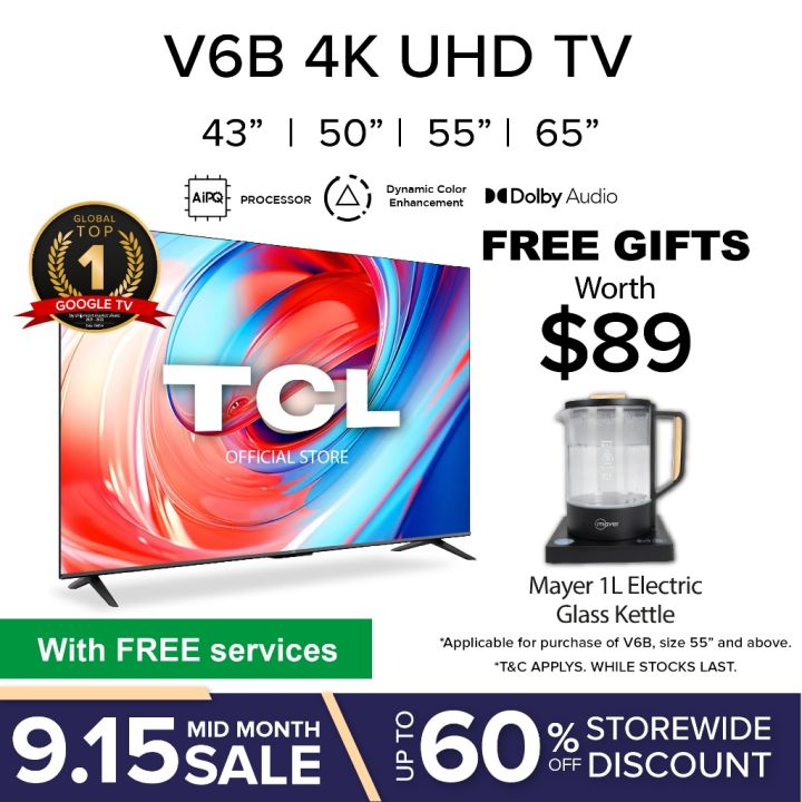 [5 Years Warranty]TCL V6B TV | 43 50 55 65 inch | 4K Smart TV |HDR 10 ...