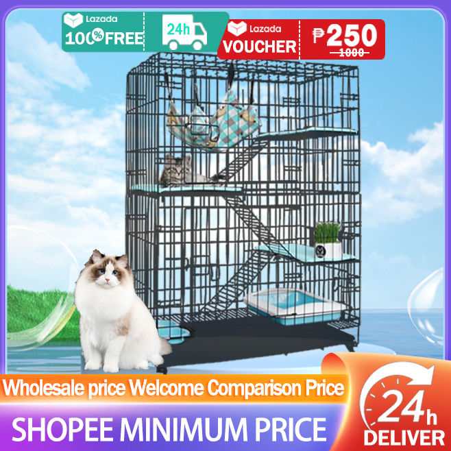 Cat Cage with Litter Box Foldable Easy Assemble Cage for Cat 1-4 Layer ...