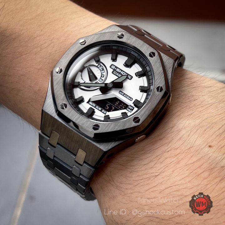 G-SHOCK Casioak Gun Metal Full Stainless Steel Special White Manga Dial ...