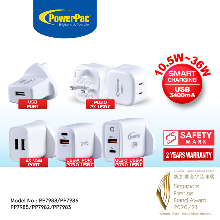 PowerPac Charger Fast Charge QC3.0, PD 3.0 USB Smart Charger, TYPE A ...