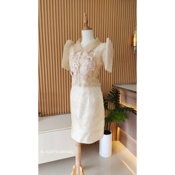 MODERN FILIPINIANA BARONG MESTIZA TOP AND INNER DRESS PINYA ORGANZA FOR ...
