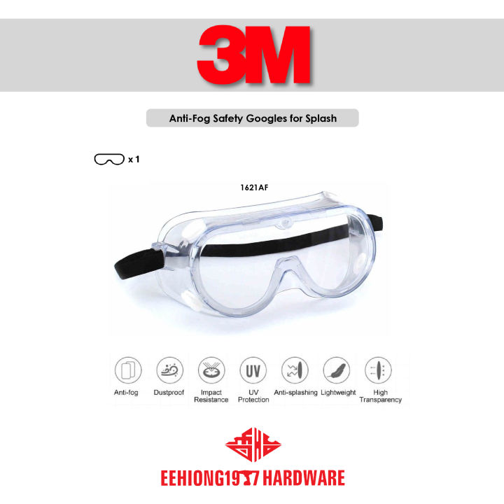 3M 1621AF 3M1621AF 3m1621af Polycarbonate Lens Anti-Fog Safety Googles for Splash 1621 af 1621AF ...