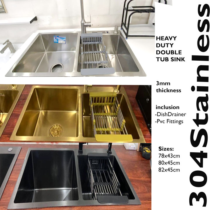 Heavy Duty Complete set Double Tub Kitchen Sink 304 stainless -3mm ...