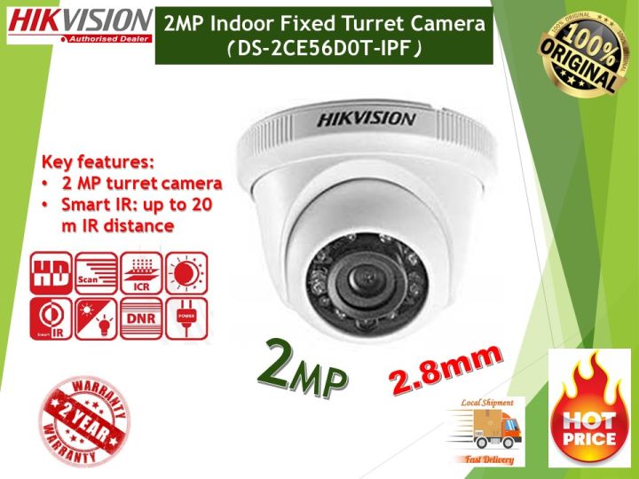 HIKVISION Brand 2MP 2.8mm Dome Camera (DS-2CE56D0T-IPF) Analog Fixed Indoor IR Turret CCTV ...