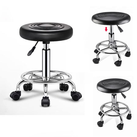 Round Rolling Stool Chair PU Leather Height Adjustable SPA Salon Stools ...