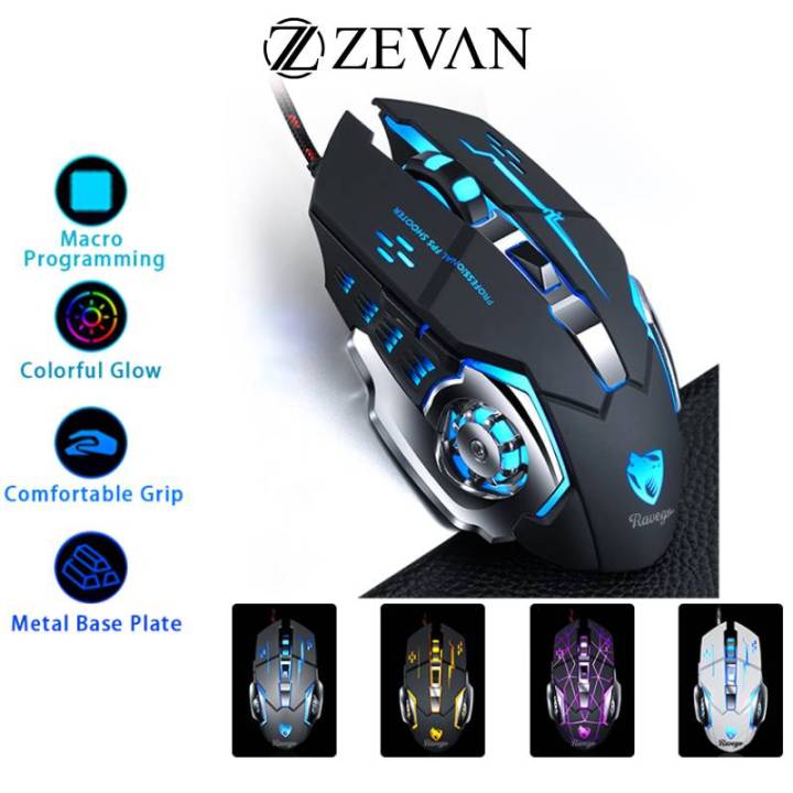 ZEVAN RGB 7-COLOR Wired Mouse GAMING LED T-WOLF V6 (RGB) Mechanical ...