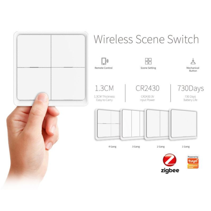 E Life Smart Store Tuya Smart Zigbee Wireless Free Sticker 4 Way Panel