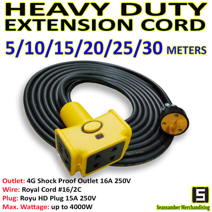 Assembled Heavy Duty Extension Cord with Switch 5/10/15/20/25/30 Meters ...