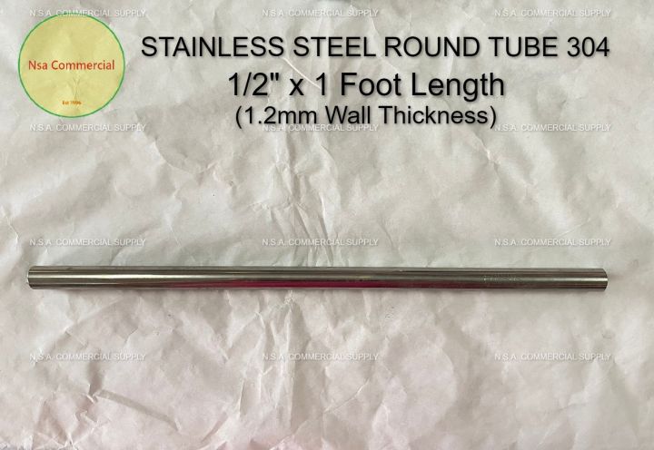 Stainless High Grade /Round Tube 1/2" outside dia. x 1 FOOT Length T304 ...