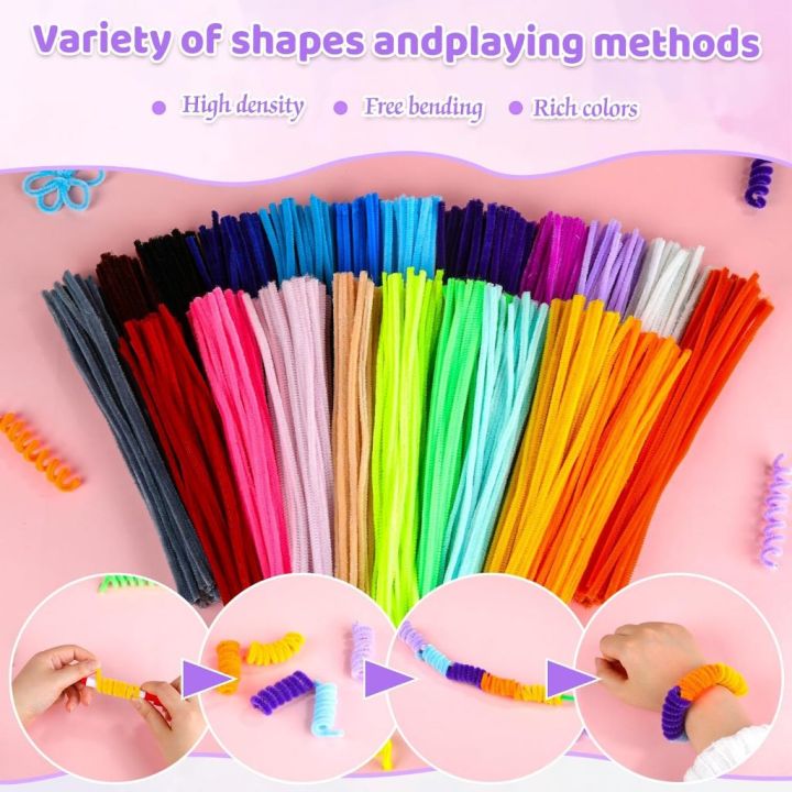 Protree 100PCS Fuzzy Wire Colored Chenille Wires Fluffy Sticks Stems ...