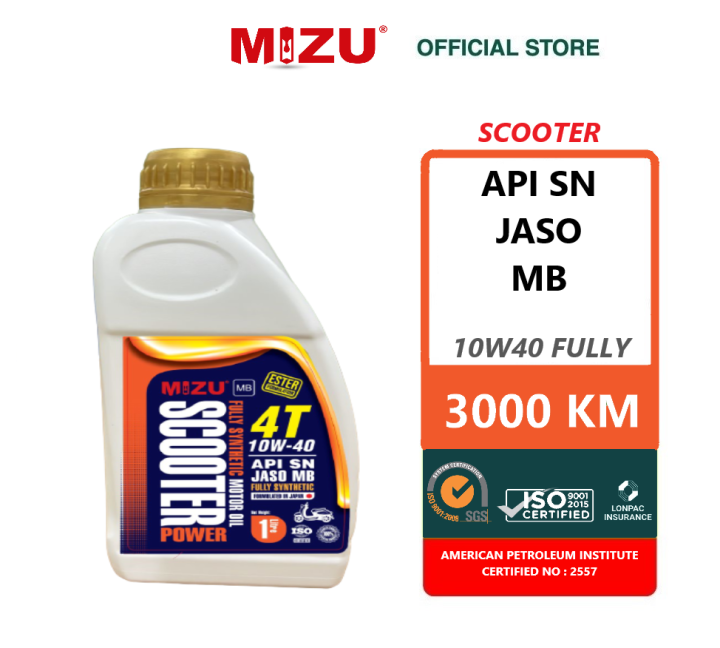 MIZU SCOOTER 4T 10W40 API SN Fully [Ester] Motorcycle Oil (1L) JASO MB skuter minyak hitam ...