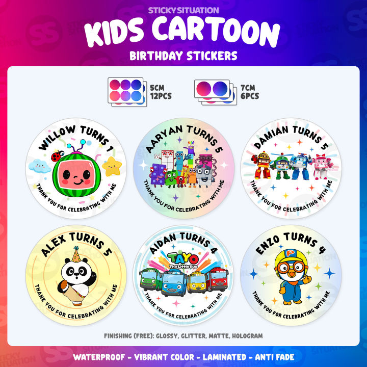 🇸🇬 SG | Personalized Kids Cartoon Birthday Stickers | Customised Goodie ...