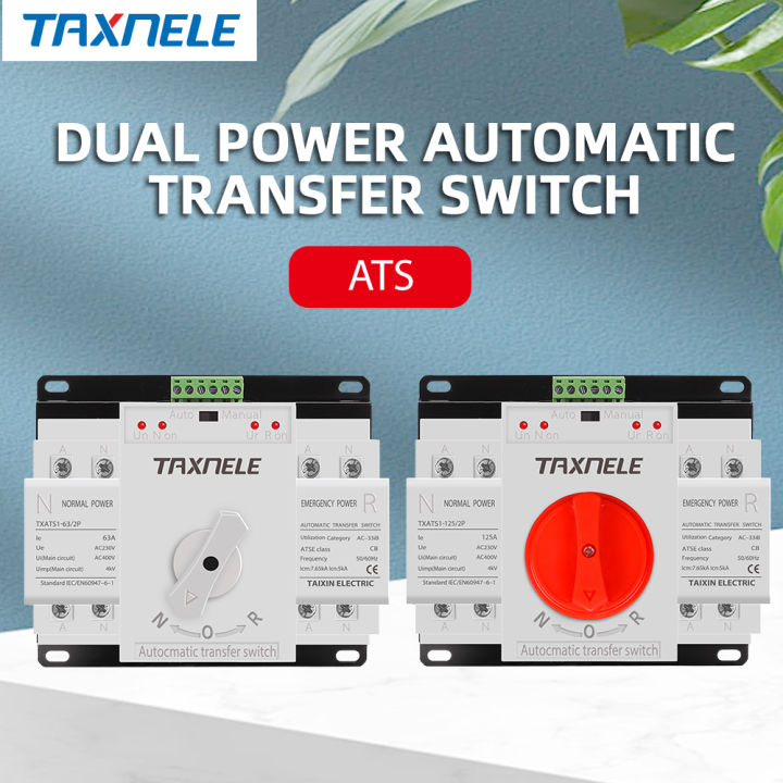 Dual Power Transfer Switch 2P 63A 125A ATS Automatic Transfer Switch AC 230V 50/60Hz Auto Manual ...