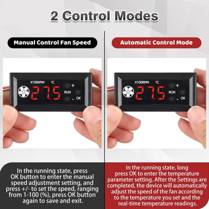 Fan Speed Controller Module DC 12V PWM 4-Wire with Temperature Probe ...