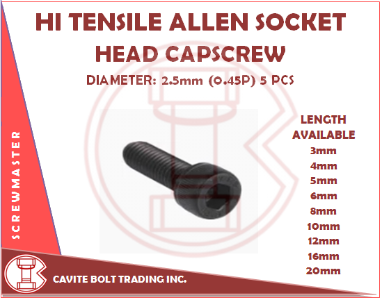 HI TENSILE ALLEN HEAD CAPSCREW 2.5mm (0.45P) 5 PCS | Lazada PH