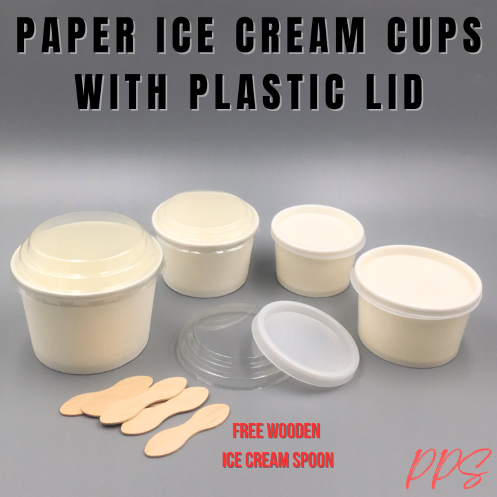 Paper Ice Cream Cups With Plastic Lid/Flat Lid f r e e wooden ice cream ...