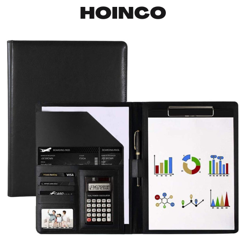 Leather Portfolio Document Bag with Calculator Faux Leather Padfolio ...