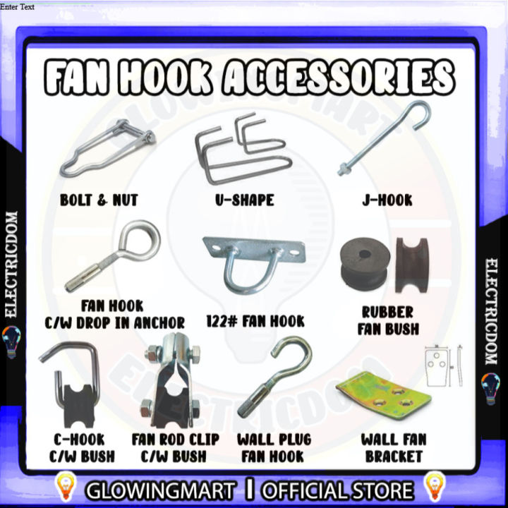 Fan Hook c/w Bolt & Nut/ U Shape / J Hook Ceiling Fan Hook / 122 Kipas ...