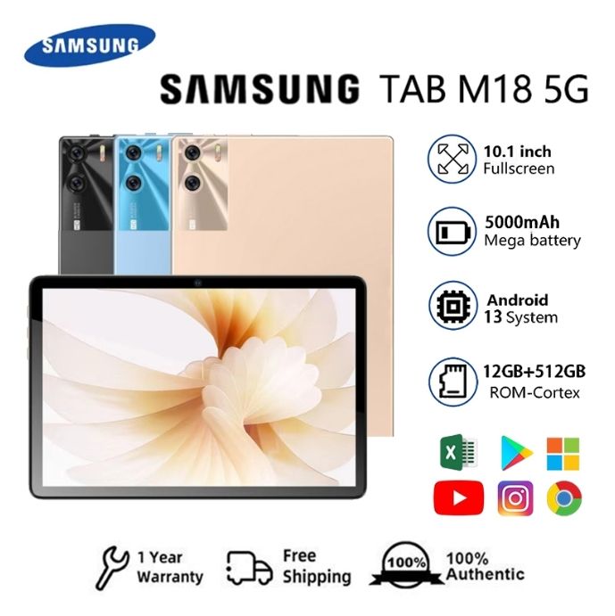 ซัมซุงแท็บ M18 5G เดิมแท็บเล็ตพีซี Android 13 12 + 512GB ยี่ห้อ 10 นิ้ว ...