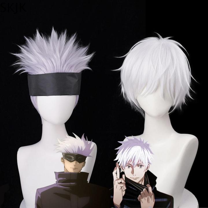 Fluffy Satoru Gojo Grey Jujutsu Kaisen Men Wigs Synthetic Hair Anime ...