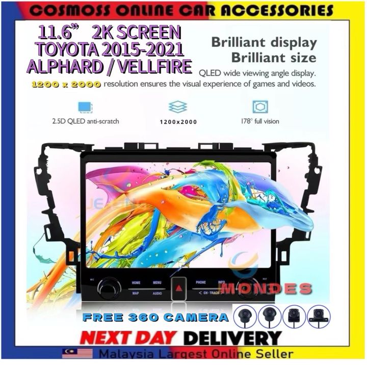 11.6'' 2K 8+256GB VELLFIRE / ALPHARD AGH30 2015-2021 OEM PLUG AND PLAY ...