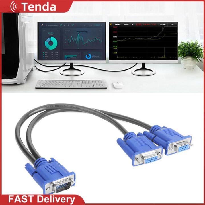 VGA Splitter Cable 1 Computer to Dual 2 Monitor Adapter Y Splitter Male ...