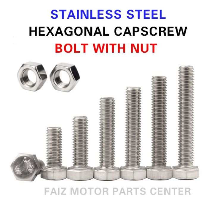 STAINLESS STEEL 1/4x2-1/2 inches HEX. CAPSCREW BOLT AND NUT-FINE THREAD ...