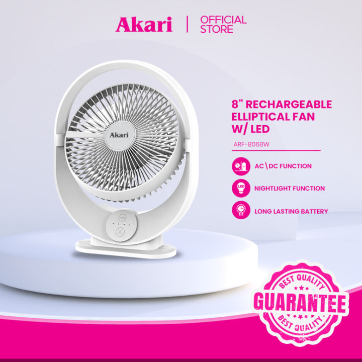 Akari 8" Rechargeable Elliptical Fan w/ LED (ARF-8068) | Lazada PH