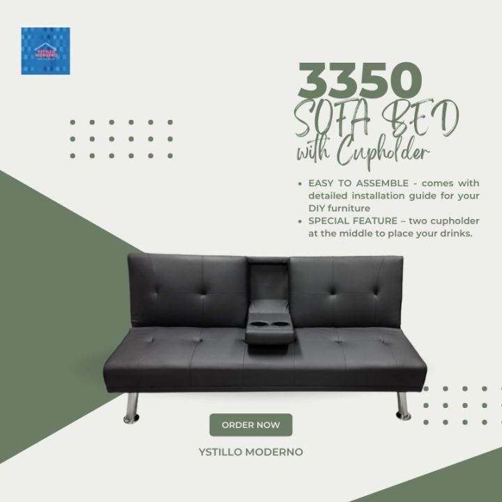 3350 SOFA BED WITH CUP HOLDER AND METAL CHROME LEG | Lazada PH
