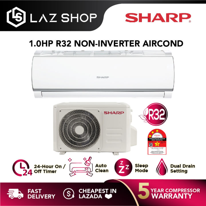 【24H Ship Out】Sharp 1.0HP Self Clean R32 Non-Inverter Air Conditioner AHA9WCD2 / AUA9WCD2 | Dual ...