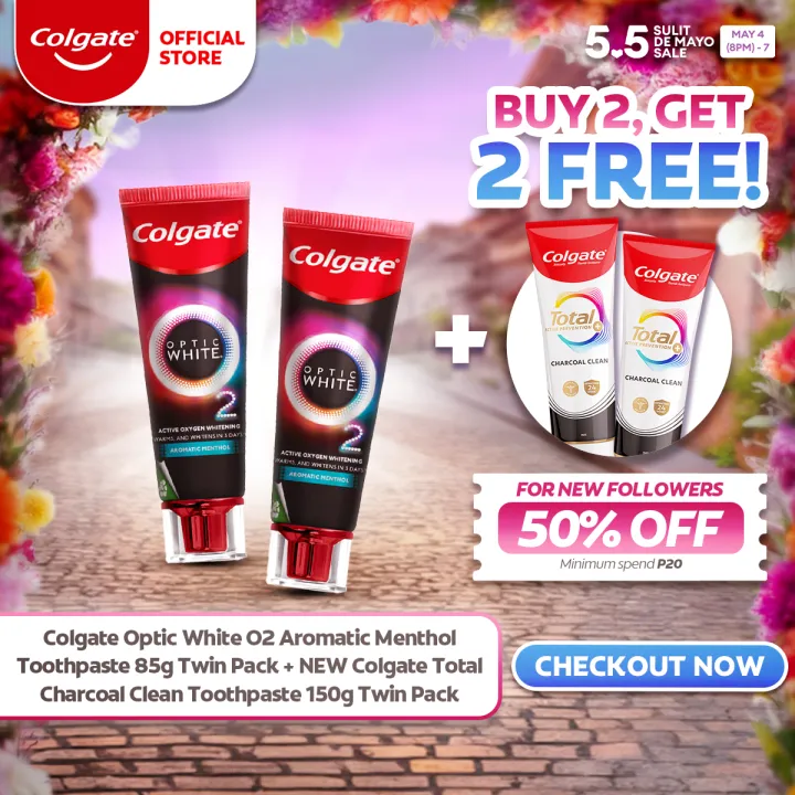 [BUY 2, FREE 2] Colgate Optic White Aromatic 85g, Pack of 2 + Total ...