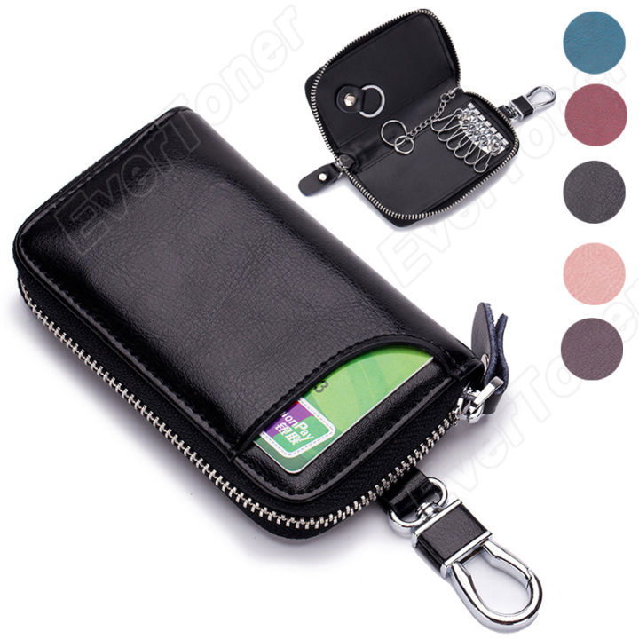 EverToner Cowhide Key Bag Key Holder for Women Men Zipper Car Key ...