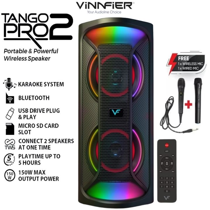 VINNFIER TANGO PRO 2 KARAOKE PORTABLE BLUETOOTH SPEAKER 150W MAX WITH 1 WIRELESS MICROPHONE | Lazada
