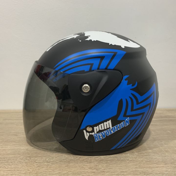 Helm Evo Venom Hitam Biru Doff Half Face Nouvo Helem SNI Helmet Dewasa ...